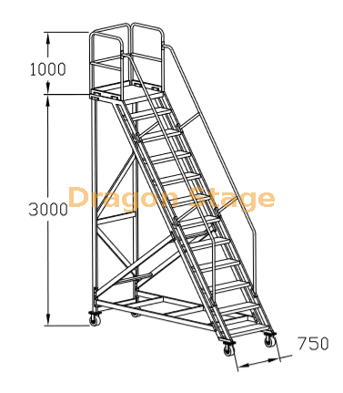 Aluminum Mobile Working Platform Staging with Wheels Steps Guard Rails ...