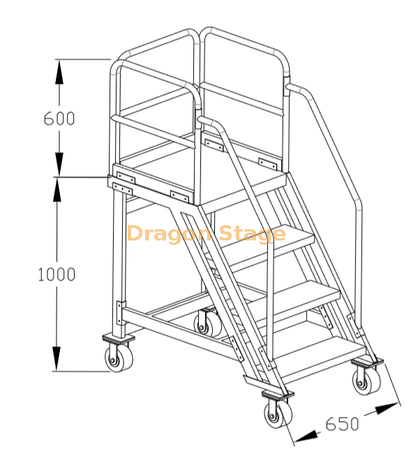 Aluminum Mobile Working Platform Staging with Wheels Steps Guard Rails ...